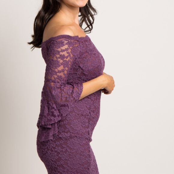 Dresses | Purple Lace Overlay Off Shoulder Fitted Dress | Poshmark